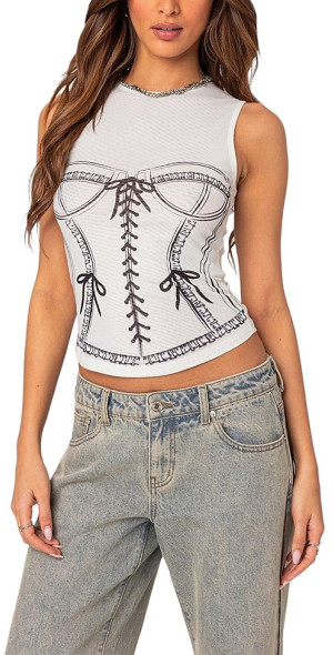 Edikted - Maddie Graphic Sheer Mesh Top