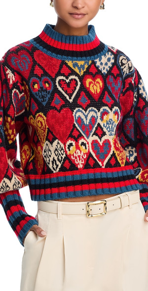 Farm Rio - Hearts Ikat Rib Knit Sweater