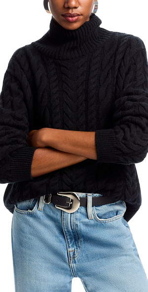 Frame - Wool & Cashmere Cable Knit Turtleneck Sweater