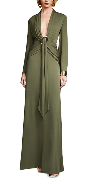 Halston - Ahano Draped Deep V-Neck Jersey Gown