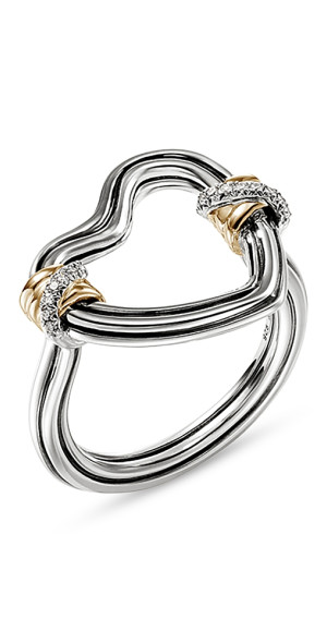 John Hardy - Sterling Silver & 14K Yellow Gold Bamboo Diamond Heart Ring