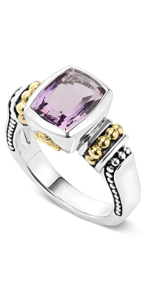 Lagos - 18K Gold and Sterling Silver Caviar Color Small Amethyst Ring