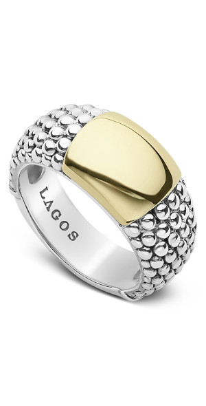 Lagos - 18K Yellow Gold & Sterling Silver High Bar Plate Ring