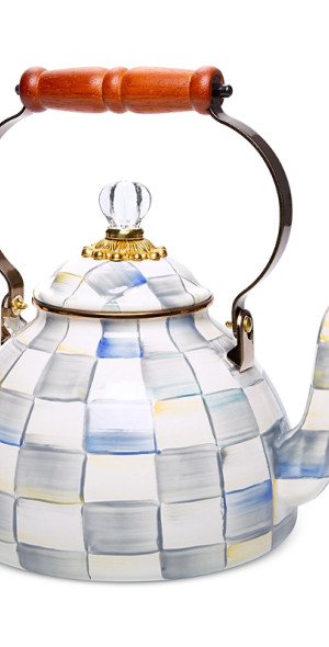 Mackenzie-childs - Mackenzie-Childs Sterling Check Enamel Tea Kettle, 3 Qt