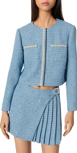 Maje - Short Sequin Embellished Tweed Jacket