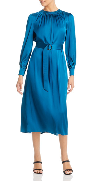 Misook - Belted Satin Midi Dress