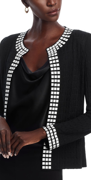 Misook - Studded Jewel Neck Knit Jacket