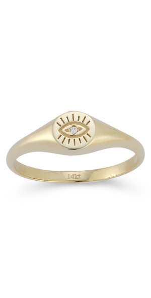 Moon & Meadow - 14K Yellow Gold Diamond Evil Eye Signet Ring