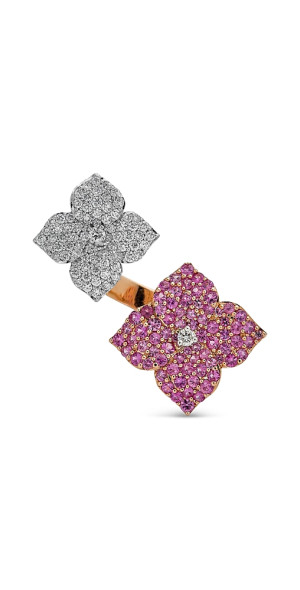 Piranesi - 18K Rose Gold Double Fiore Ring with Pink Sapphires and Diamonds
