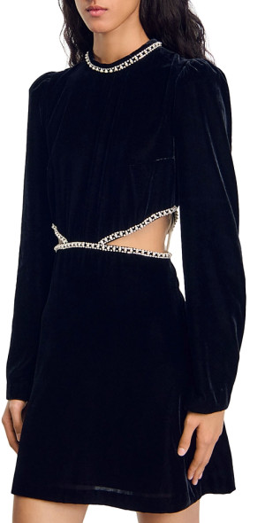 Sandro - Maryline Embellished Velvet Mini Dress
