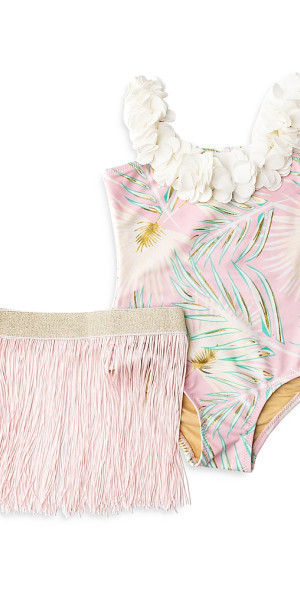 Shade Critters - Girls' One Piece Swimsuit & Metallic Hula Skirt