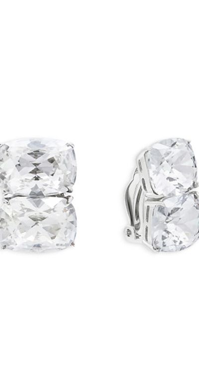 Shashi - Ricky Diamond Crystal Clip On Stud Earrings in Silver Plated
