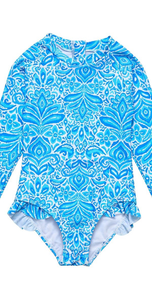 Snapper Rock - Girls' Santorini Blue Long Sleeve Surf Suit