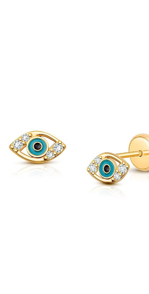 Tiny Blessings - Girls' 14K Gold Evil Eye Stud Screw Back Earrings