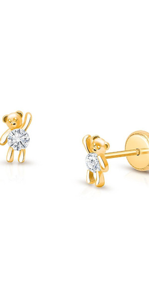 Tiny Blessings - Girls' 14K Gold Teddy Bear Bliss Stud Earrings