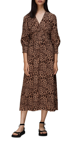 Whistles - Jungle Cheetah Shirred Midi Dress