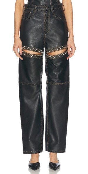 AREA - Studded Leather Slit Leg Pant