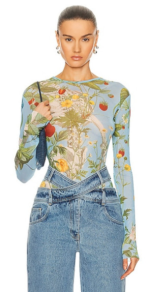 Monse - Floral Skeleton Print Mesh Top