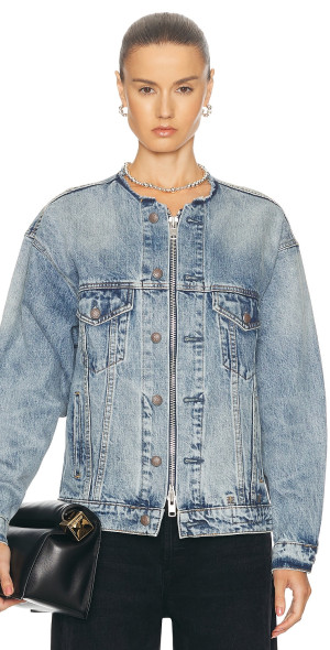 R13 - Collarless Zip Up Trucker Jacket