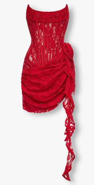Heiress - Red lace corset flower drape mini dress - HEIRESS BEVERLY HILLS