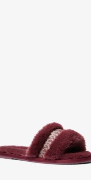 Michael Kors - Alexis Faux Fur and Metallic Signature Logo Slide Sandal