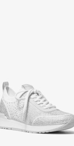 Michael Kors - Jenkins Crystal Embellished Metallic Stretch Knit Trainer