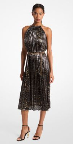Michael Kors - Pleated Metallic Halter Dress