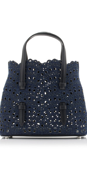 ALAÏA - - Mina Laser-Cut Denim Top Handle Bag - Blue - OS - Moda Operandi