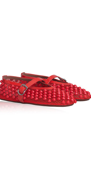 ALAÏA - - Stud-Embellished Leather Mesh Ballet Flats - Red - IT 37 ...