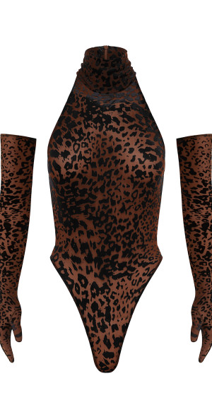 Alex Perry - - Leopard Burnout Mesh Bodysuit With Gloves - Brown - UK 4 ...