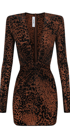 Alex Perry - - Leopard Burnout Plunging Mesh Mini Dress - Brown - UK 10 ...