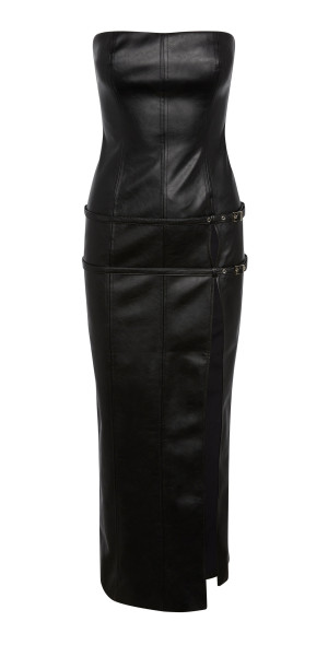Aya Muse - - Saima Buckled Faux Leather Bustier Maxi Dress - Black - XS