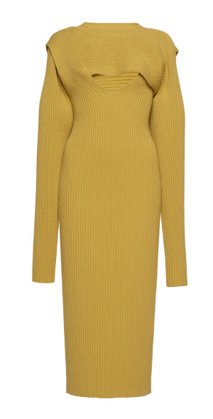 Bottega Veneta - - Ribbed Knit Cutout Midi Dress - Yellow - S - Moda ...
