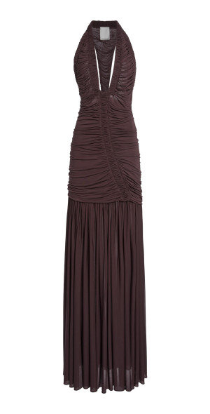 Christopher Esber - - Orion Gathered Halter Gown - Burgundy - AU 14