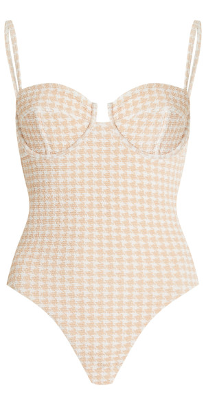 ELCE - - Cindy Houndstooth Balconette One-Piece Swimsuit - Neutral - L