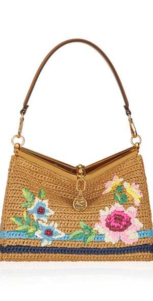 Etro - - Medium Vela Raffia Shoulder Bag - Brown - OS - Moda Operandi