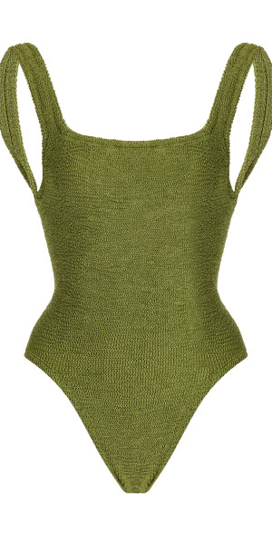 Hunza G - - Square-Neck Seersucker One-Piece Swimsuit - Green - OS