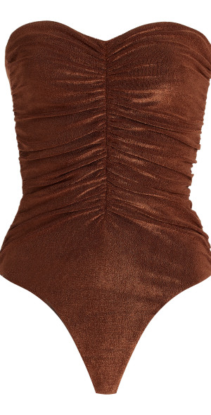 JADE SWIM - - Yara Ruched Metallic Swimsuit - Brown - M