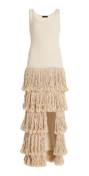 Kilentar - - Exclusive Layo Tiered Fringe Wool Maxi Dress - Off-White - XS