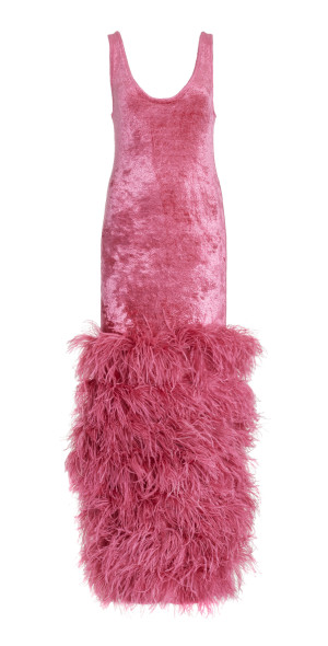 LAPOINTE - - Feather-Trimmed Velvet Maxi Dress - Pink - S - Moda Operandi