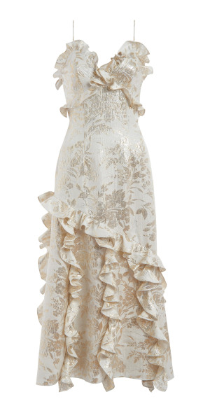 Markarian - - Calandra Metallic Floral Jacquard Ruffled Midi Dress ...