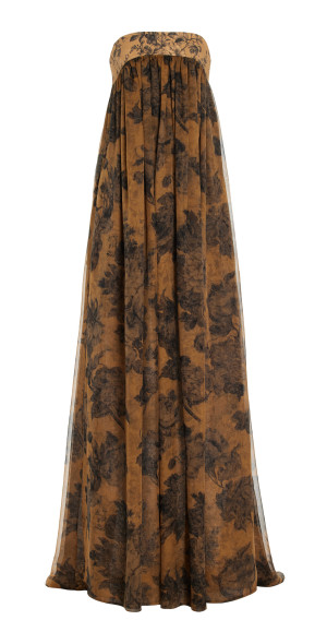 Max Mara - - Acqua Strapless Floral Silk-Chiffon Maxi Dress - Bronze ...