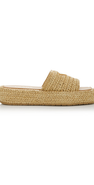 Prada - - Logo-Detailed Raffia Slide Sandal - Neutral - IT 36 - Moda ...
