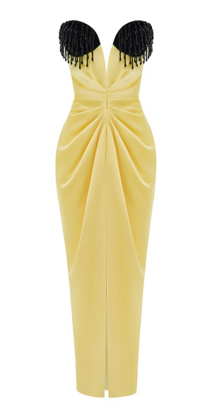 Rasario - - Satin Velvet Fringe Corset Midi Dress - Yellow - FR 46 ...