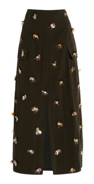 Ulla Johnson - - Rhodes Embellished Cotton-Blend Midi Skirt - Dark ...