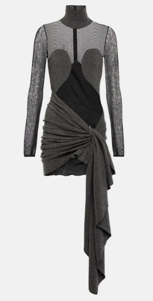 Alaia - AlaÃ¯a Mesh and wool draped minidress