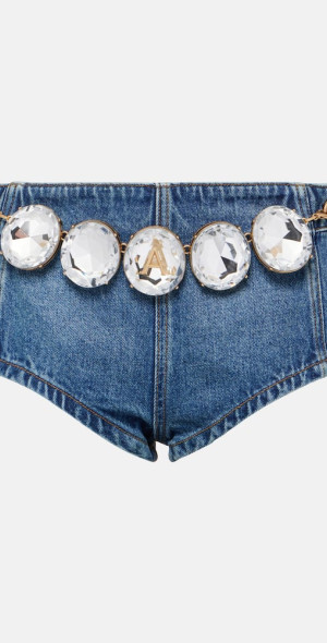 Area - Jumbo Crystal embellished denim shorts