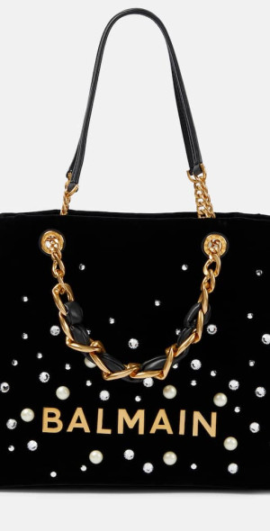 Balmain - 1945 embellished suede tote bag