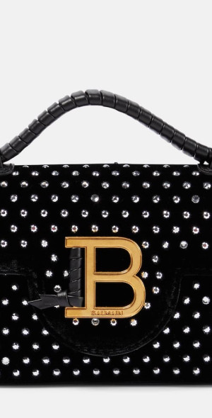 Balmain - B-Buzz Mini studded velvet crossbody bag