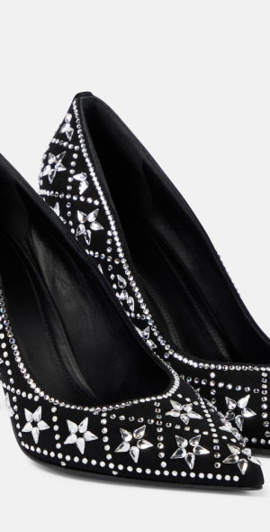 Balmain - Ruby crystal-embellished suede pumps